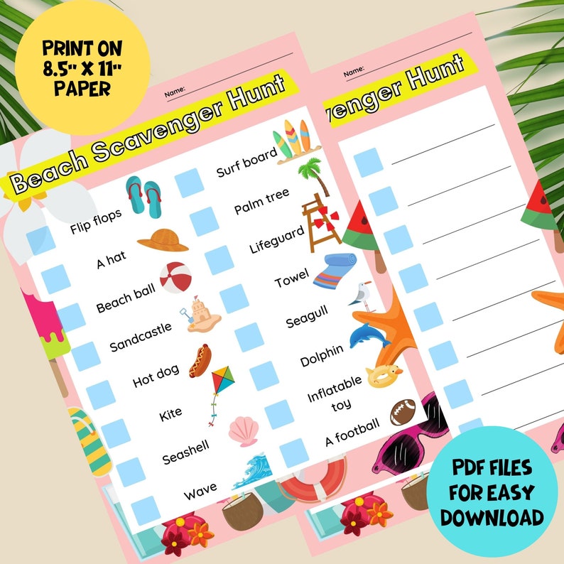 Beach Scavenger Hunt Printable Instant Download - Etsy