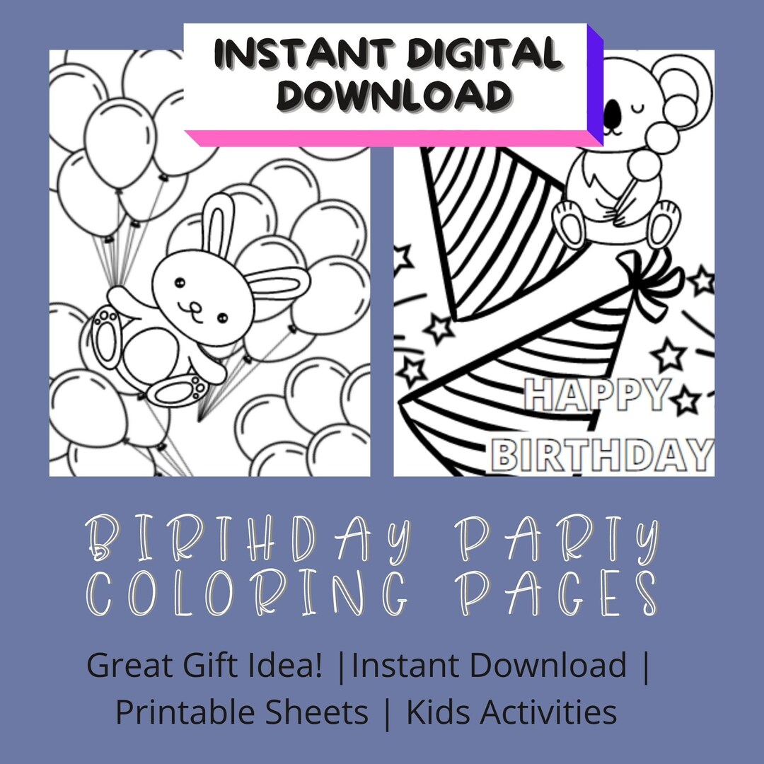 Birthday Themed Coloring Sheets Printable Colouring Book Cute Animal ...