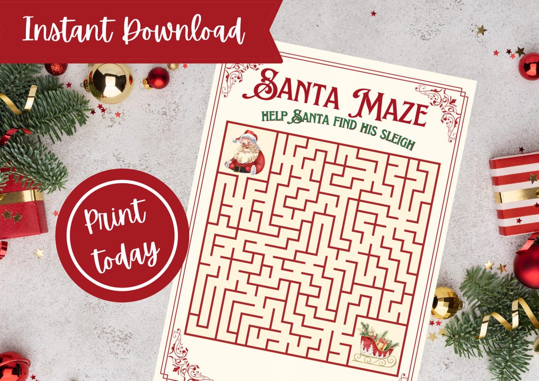 Christmas Maze Printable for Kids | Santa Find His Sleigh Game ...