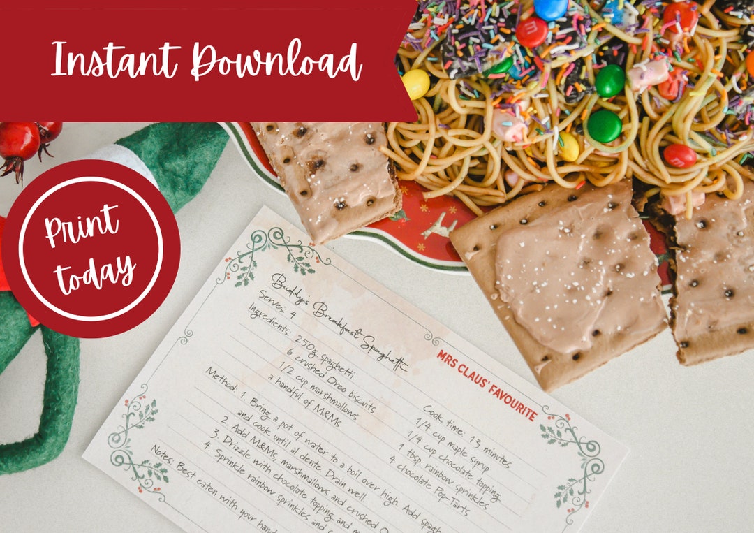 Elf Movie Breakfast Pasta Recipe Card | Buddy's Spaghetti (digital ...