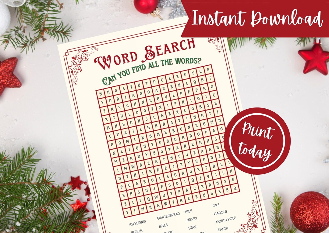 Kids Word Search Printable | Christmas Game | Party Activity Sheet ...