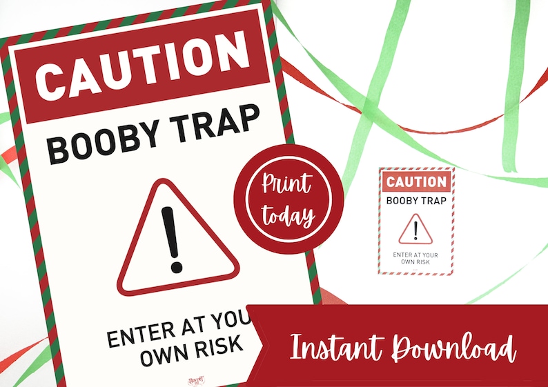 Christmas Elf Prop Printable 'caution Booby Trap' Sign | Enter at Your ...
