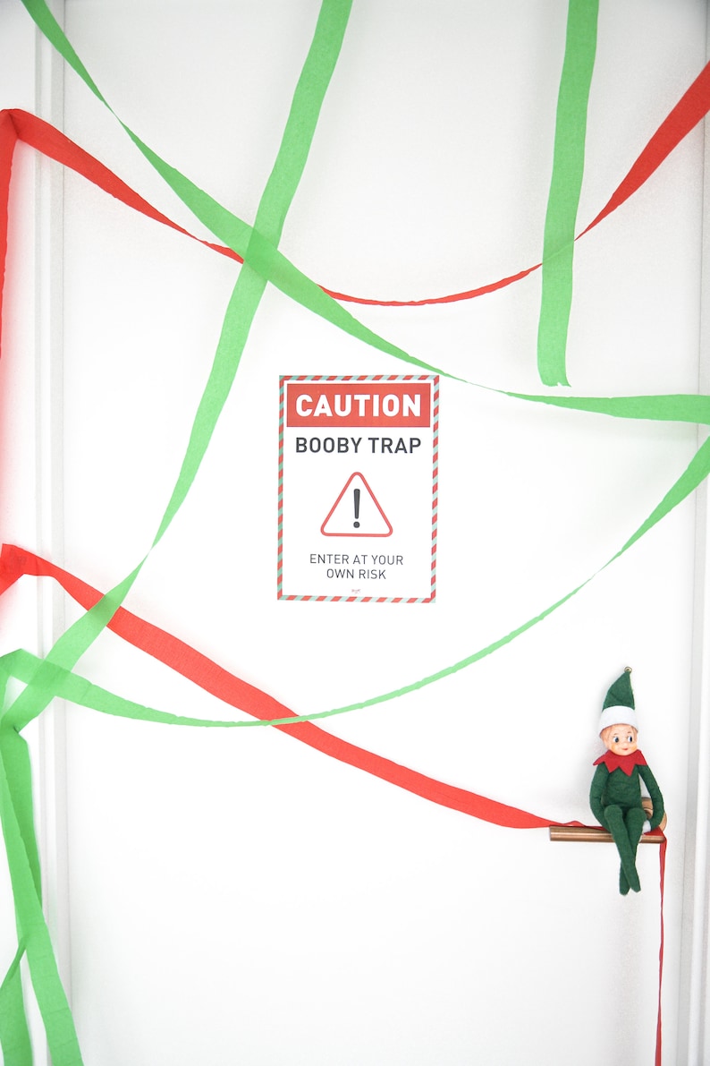 Christmas Elf Prop Printable 'caution Booby Trap' Sign | Enter at Your ...