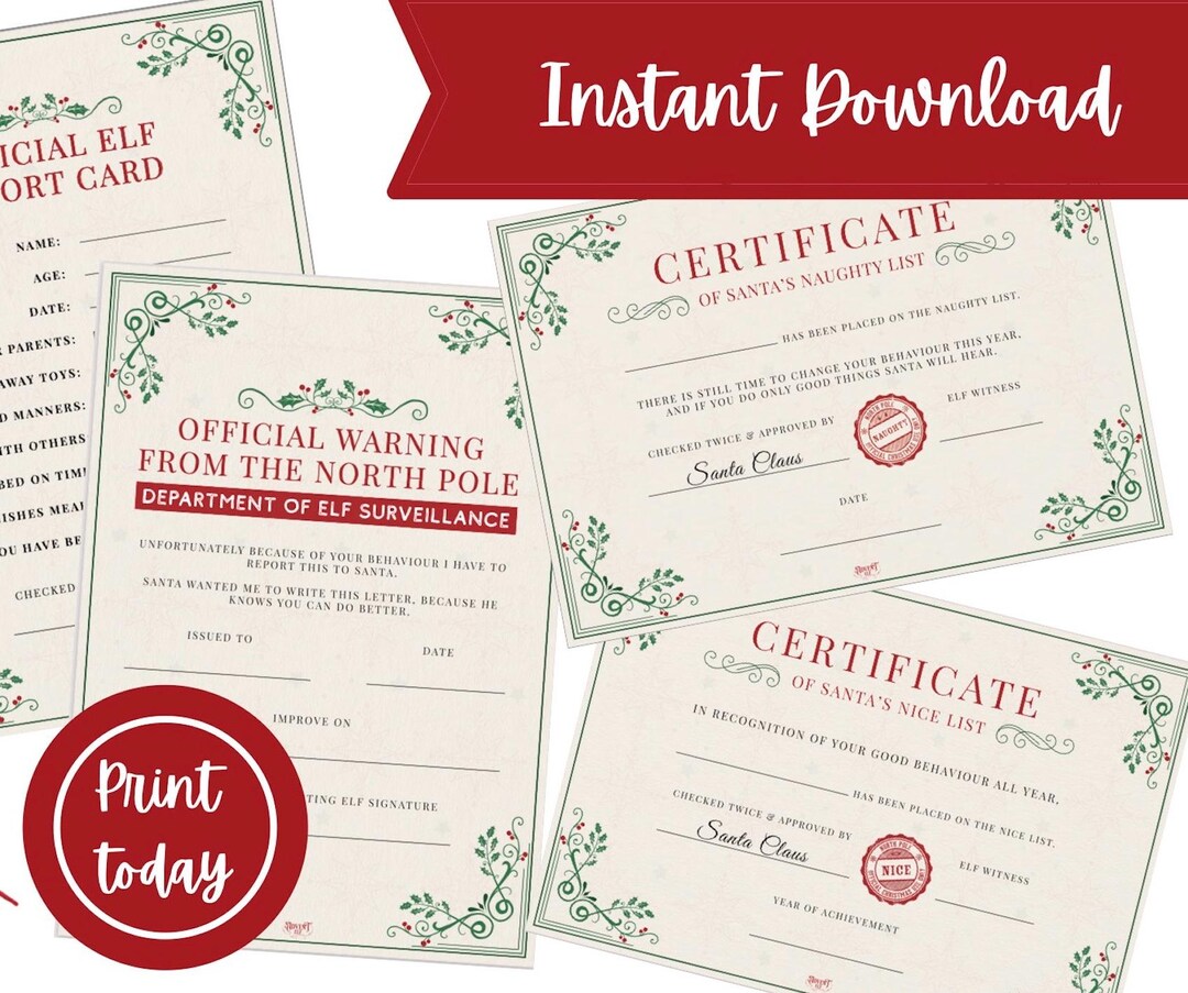 Nice and Naughty Certificates Elf | Warning Letter and Report Card ...