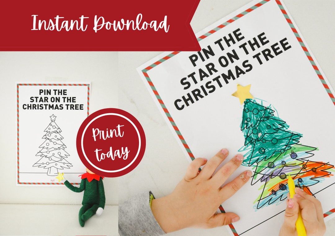 Pin the Star on the Christmas Tree Printable | Classic Party Game ...