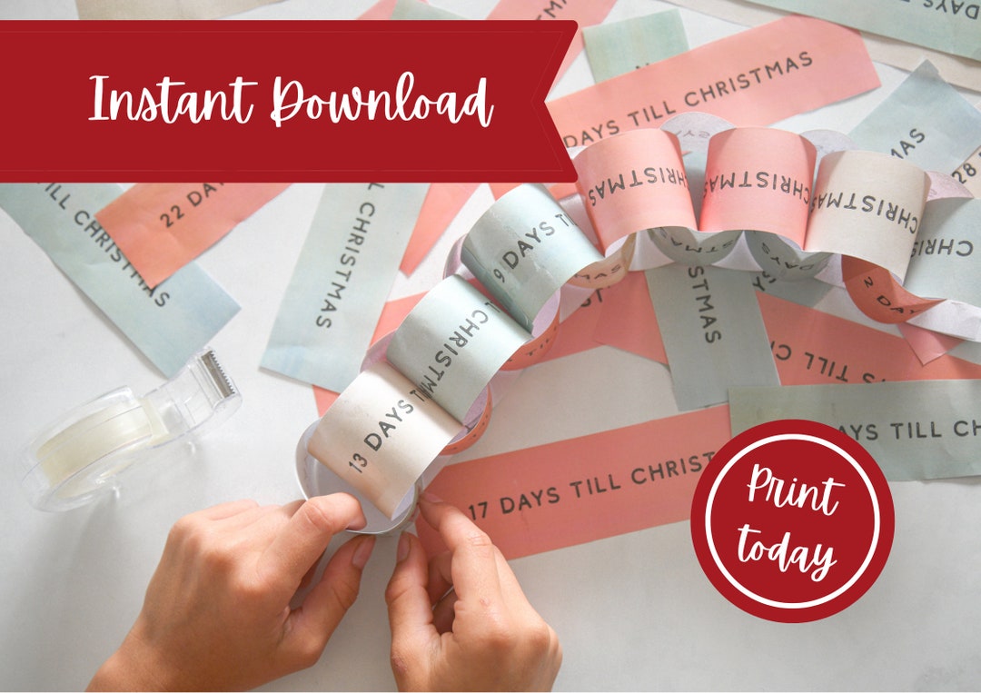 Printable Christmas Countdown Paper Chain Decoration Advent Elf ...