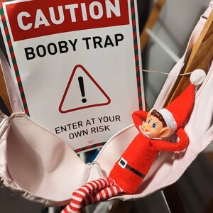 Christmas Elf Prop Printable 'caution Booby Trap' Sign | Enter at Your ...