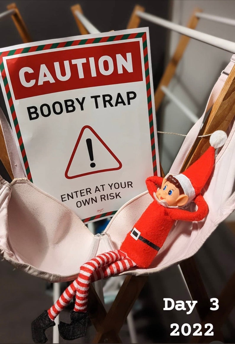 Christmas Elf Prop Printable 'caution Booby Trap' Sign | Enter at Your ...