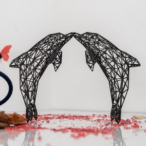 Kissing Dolphins Wire Sculpture | Elegant 3D Resin Art for Living Room ...