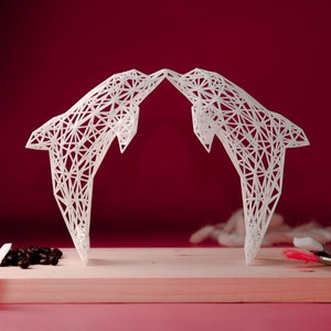 Kissing Dolphins Wire Sculpture | Elegant 3D Resin Art for Living Room ...