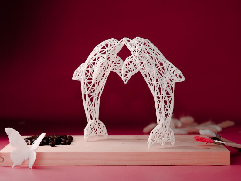 Kissing Dolphins Wire Sculpture | Elegant 3D Resin Art for Living Room ...