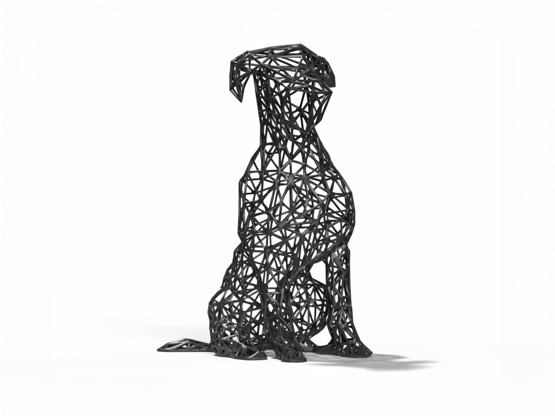 Sitting Pitbull Sculpture – Geometric 3D Resin Wireframe Art for Modern ...