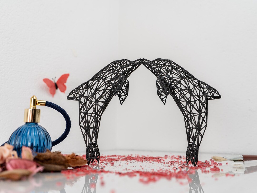 Kissing Dolphins Wire Sculpture | Elegant 3D Resin Art for Living Room ...