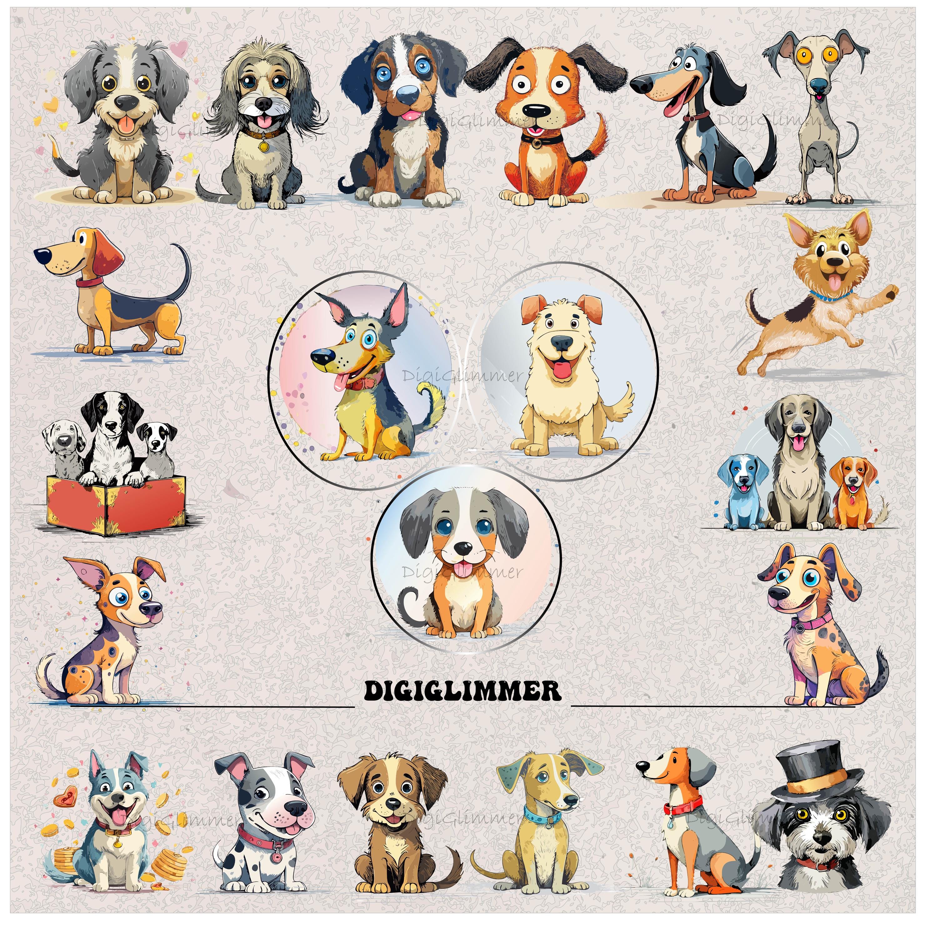 Quirky Playful Dog Clipart Bundle – Whimsical Dog Illustrations, Funny ...