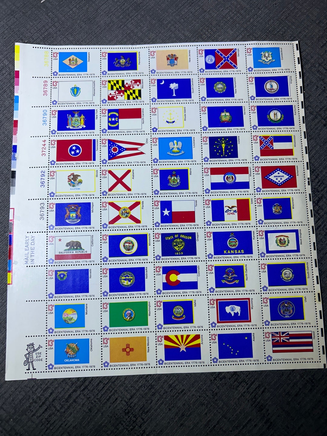 1976 Bicentennial U.S. Stamps State Flag Sheet mint 50x .13c - Etsy