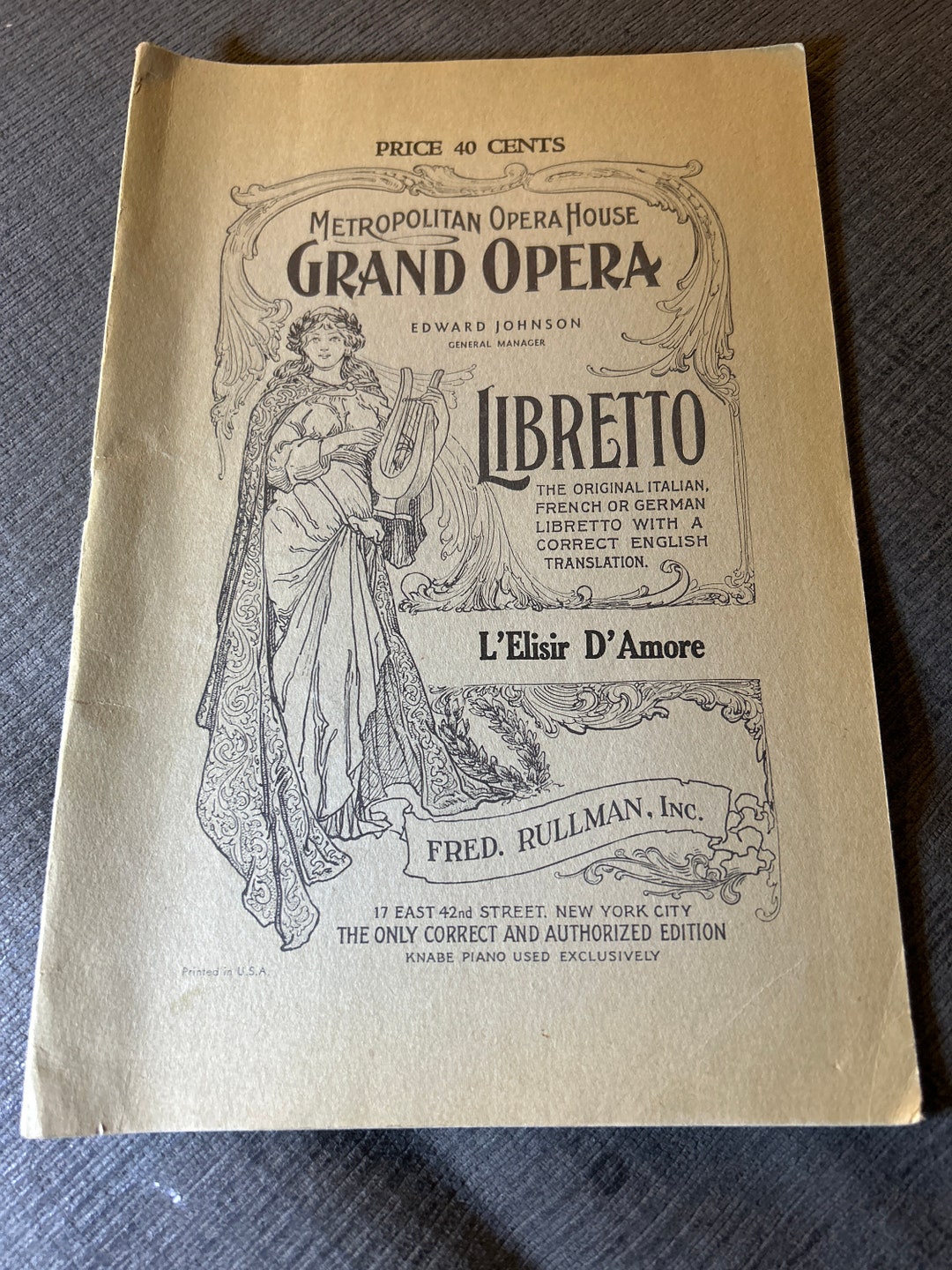 Libretto Metropolitan Opera House “l’elisir D’ Amore” Donizetti-vg - Etsy