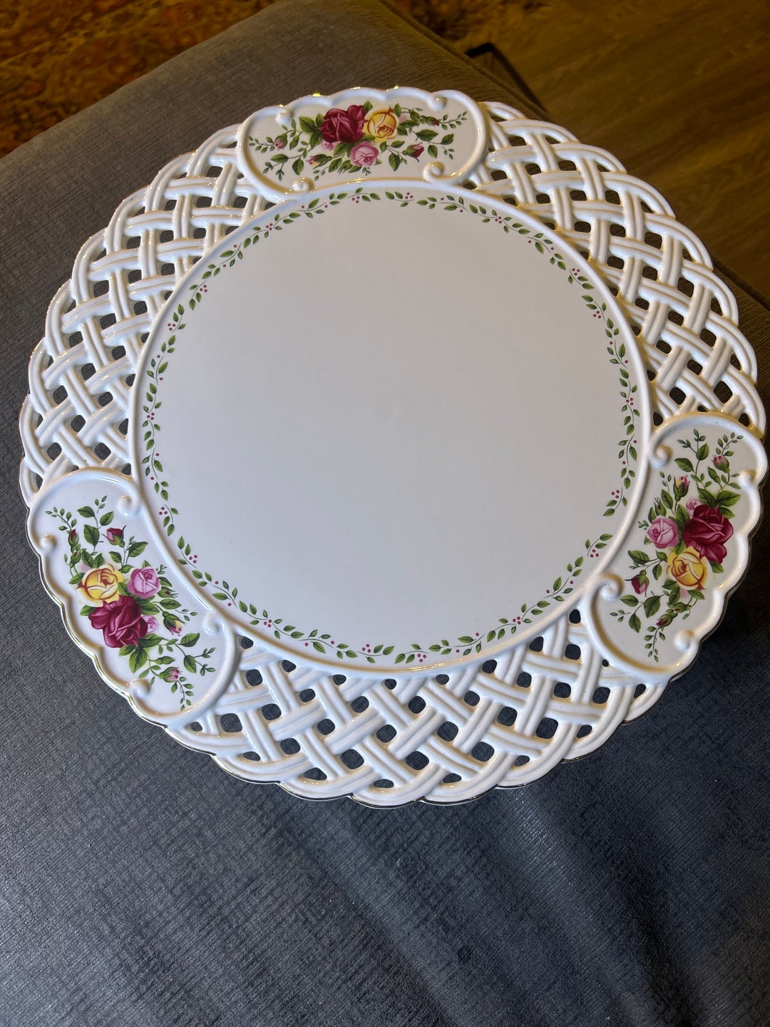 Royal Albert old Country Roses Cake Platter 12 Inches lattice 1962 - Etsy