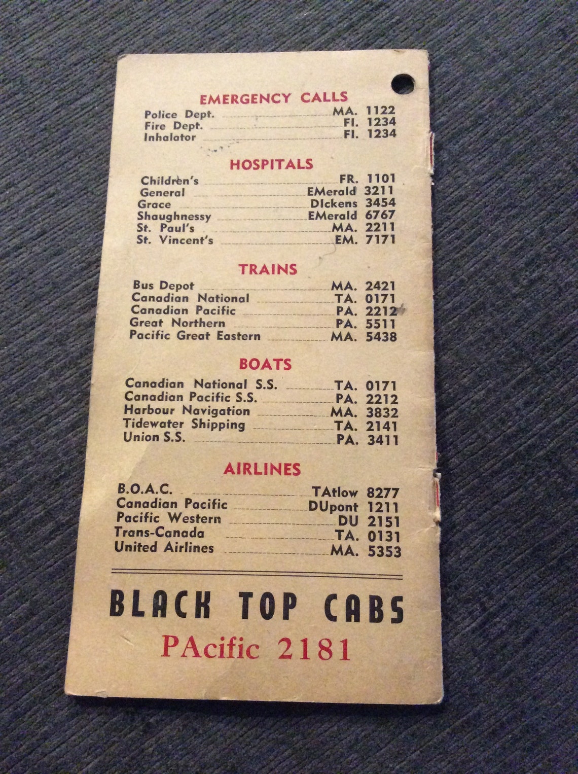 Vintage Black Top Cabs Map vancouver B.C. 1940s - Etsy