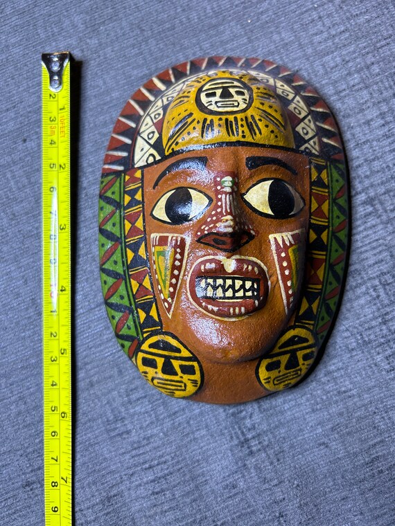 Vintage Inca-Aztec Hand Painted Wooden Mask 4x6 inches - Gem