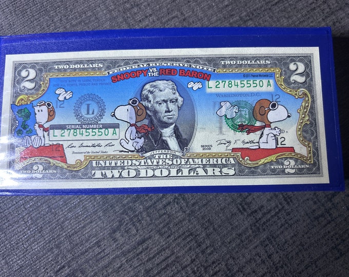 Snoopy Colorized 2 Dollar Bill “snoopy Vs. Red Baron” With Holder - Etsy