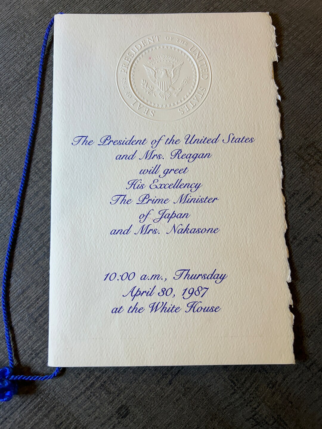 1987 White House Japan State Dinner Program - Etsy