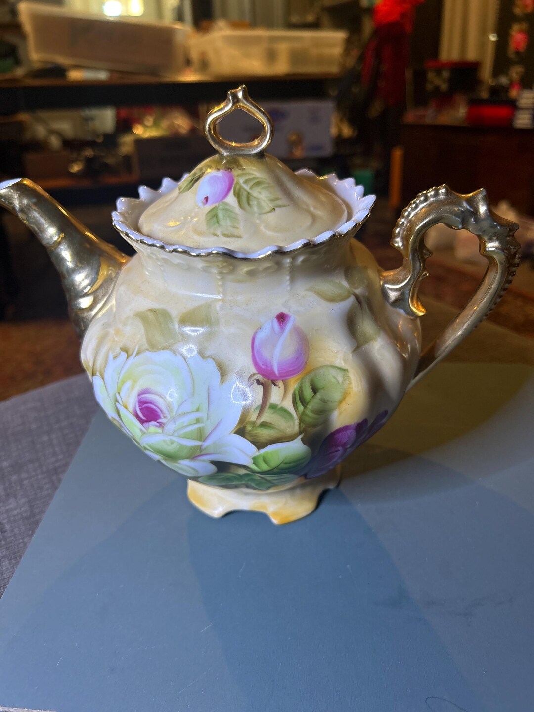 LEFTON Heritage Brown Floral Teapot - Etsy
