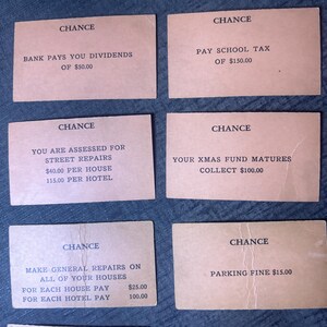 1935 Monopoly Chance Cards (15 Cards) Pre-pictures, and Patent “rough ...