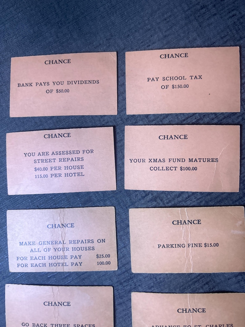 1935 Monopoly Chance Cards (15 Cards) Pre-pictures, and Patent “rough ...