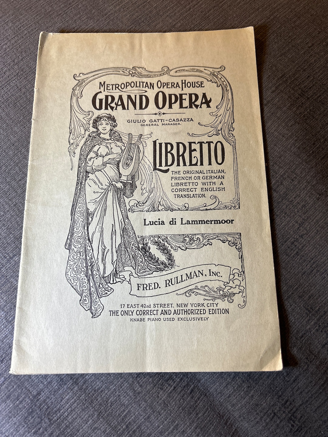 Libretto Metropolitan Opera House “lucia Di Lammermoor” Donizetti-pre ...