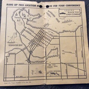 Vintage Black Top Cabs Map (vancouver, B.C.) 1940’s - Etsy