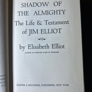 Elisabeth Elliot “shadow of the Almighty” 4th Printing-hc - Etsy