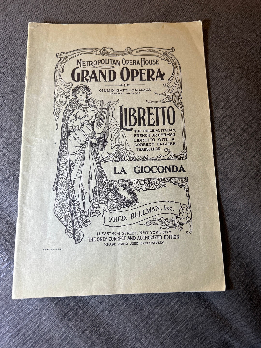 Libretto Metropolitan Opera House “la Giovonda” Ponchielli-pre 1935 - Etsy