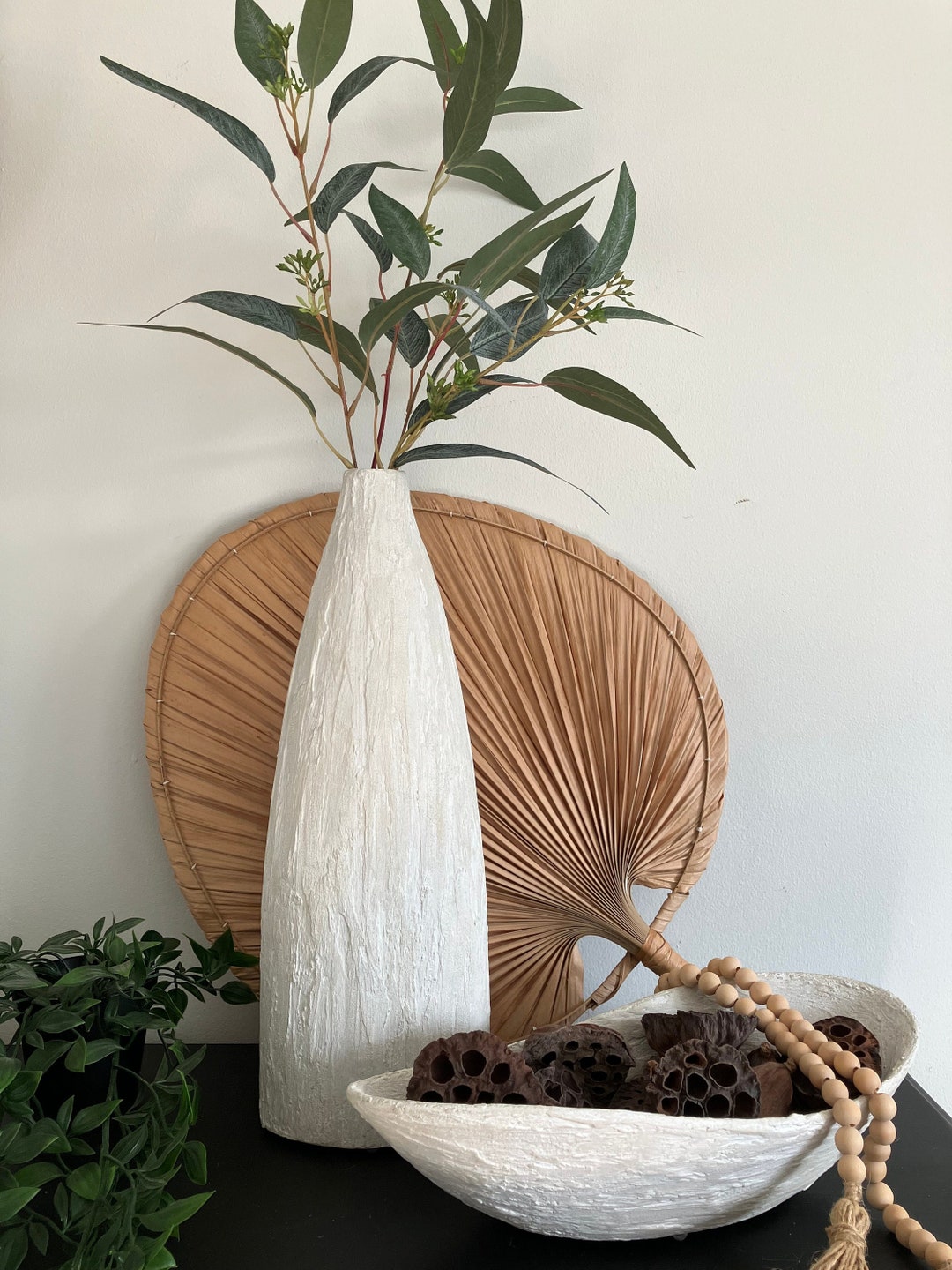 41cm Tall Beige & White Faux Concrete Vase, Hand Textured Vase, Hand ...