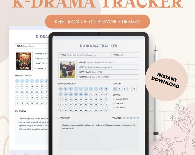 K-drama Digital Tracker, Printable Planner, Instant Download, Korean ...