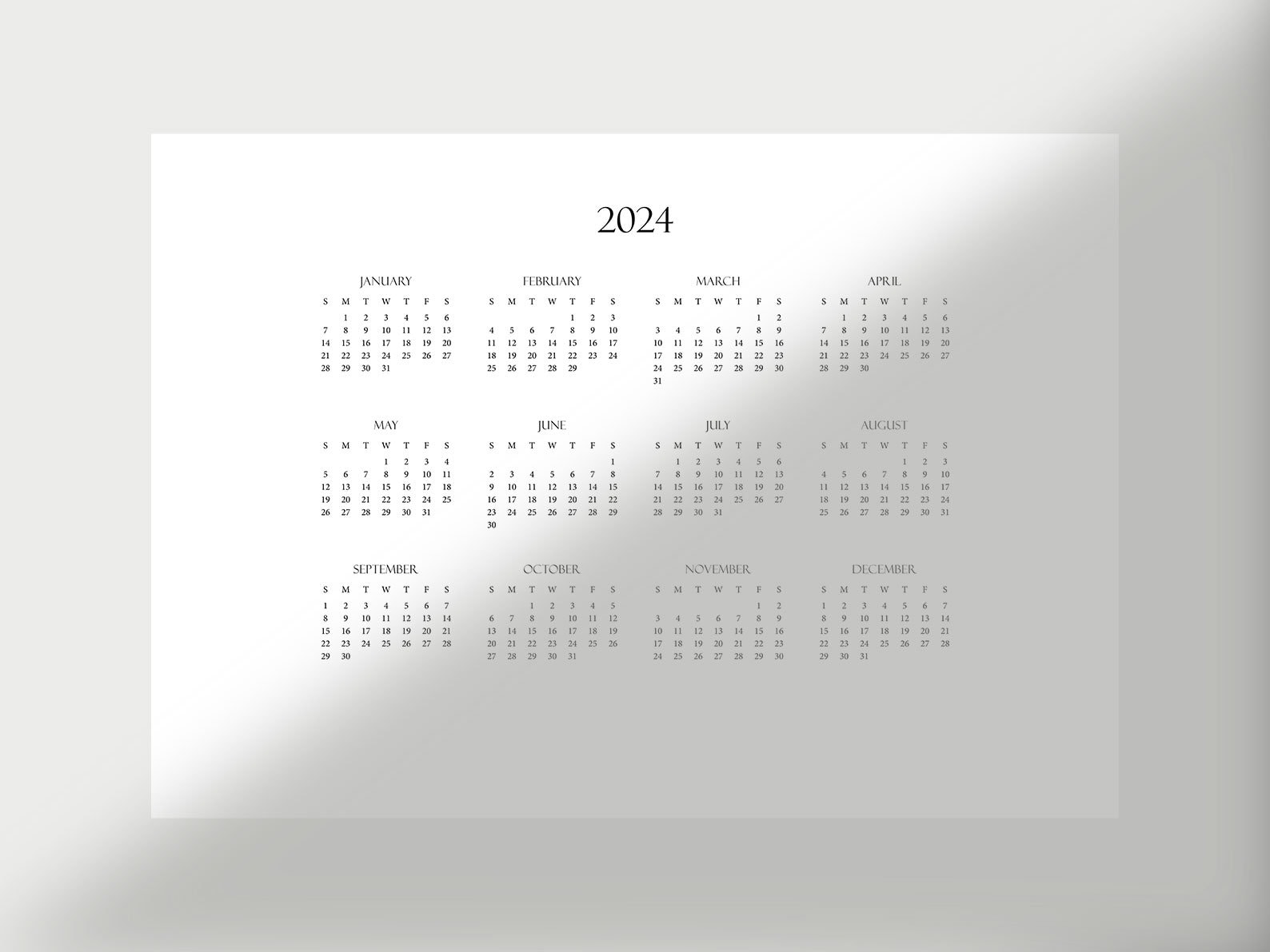 2024 Printable Calendar Landscape, Minimalist Monthly Calendar 2024 ...