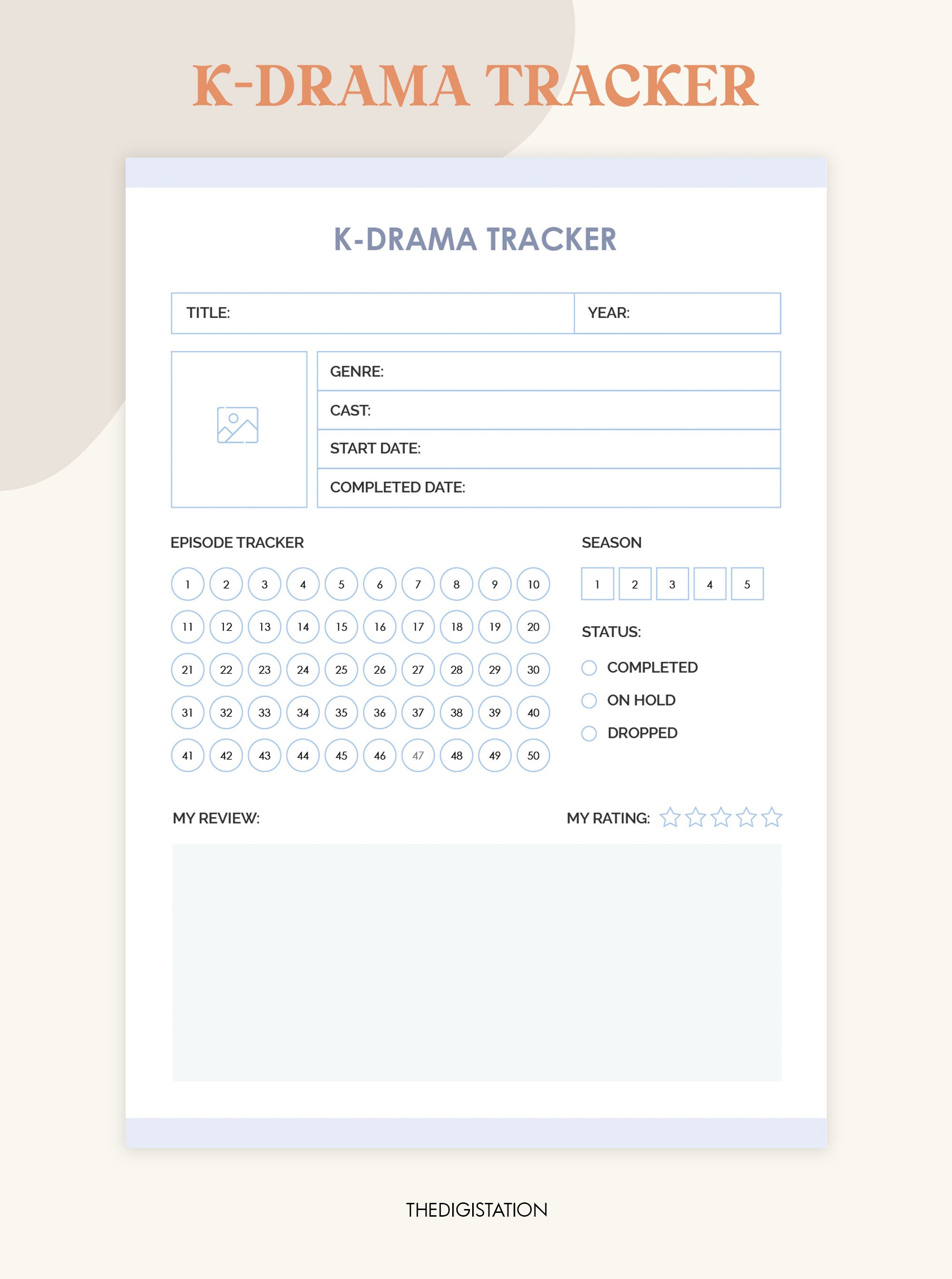 K-drama Digital Tracker, Printable Planner, Instant Download, Korean ...