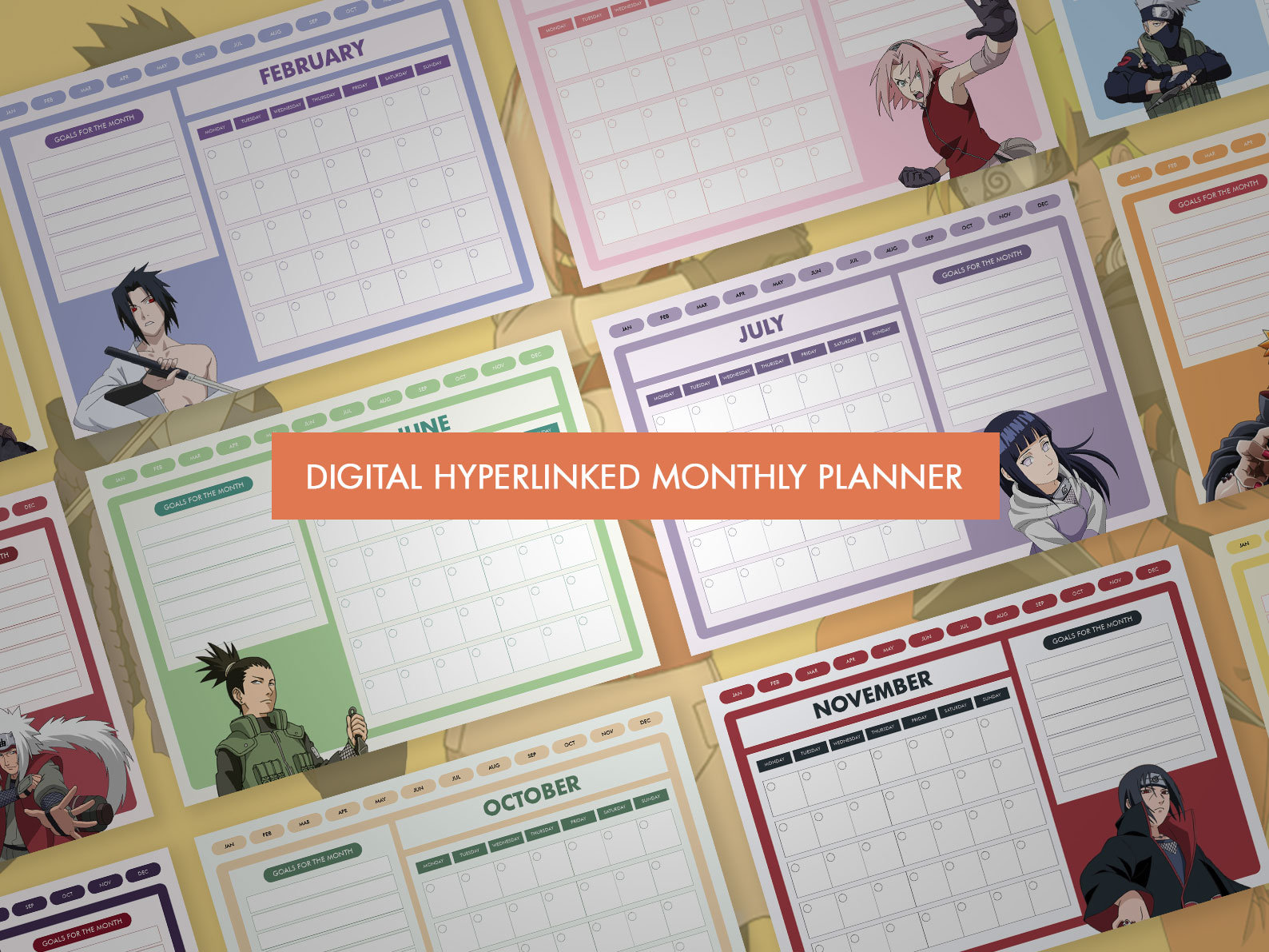 Cute Anime Planner Undated, Digital Planner Journal | Monthly Planner ...