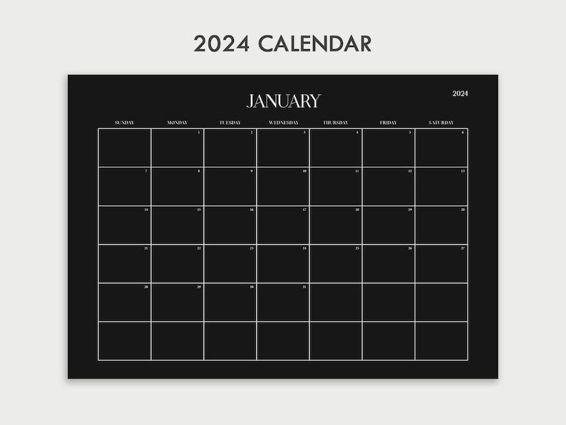 2024 Printable Calendar Landscape, Minimalist Monthly Calendar 2024 ...