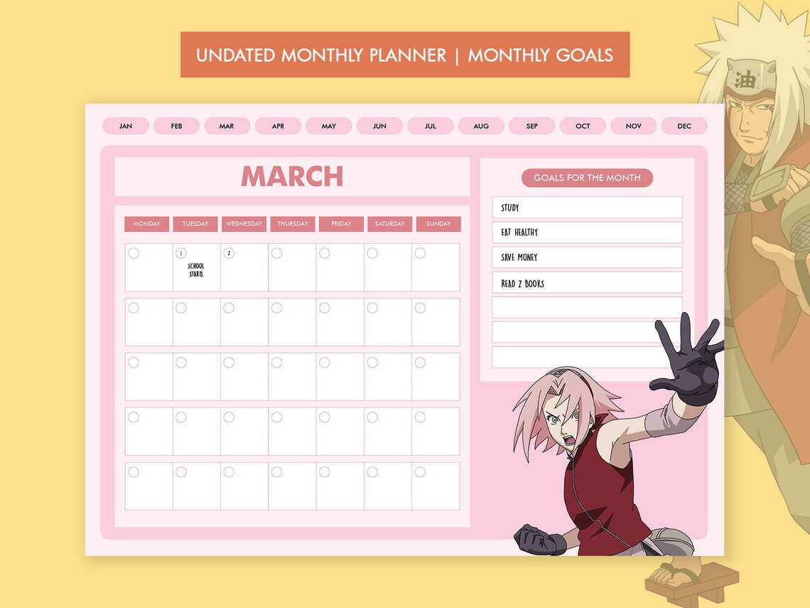Cute Anime Planner Undated, Digital Planner Journal | Monthly Planner ...