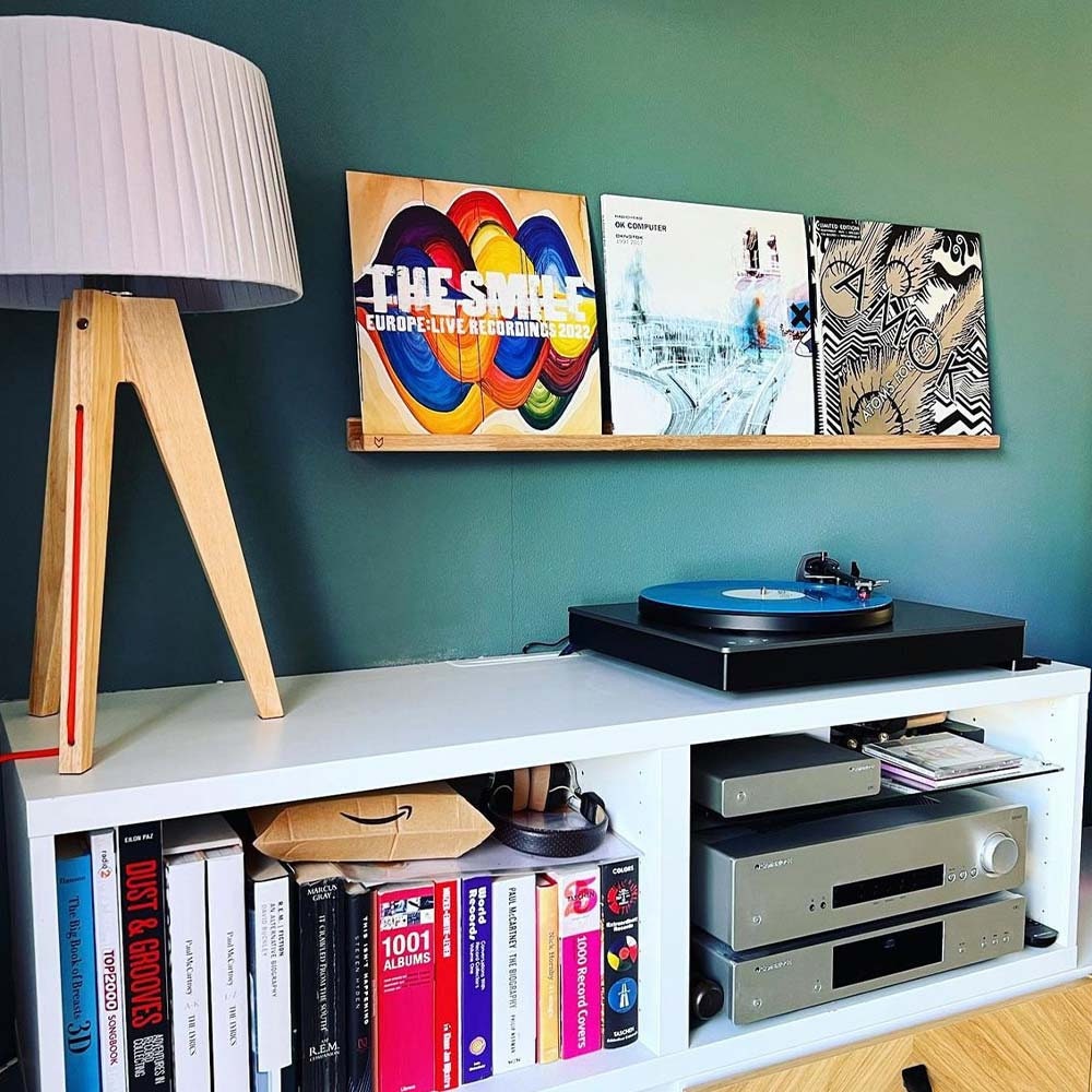 Wood Shelf Oak Record Display Vinyl Record and Photo Wall Mount 100 Cm ...