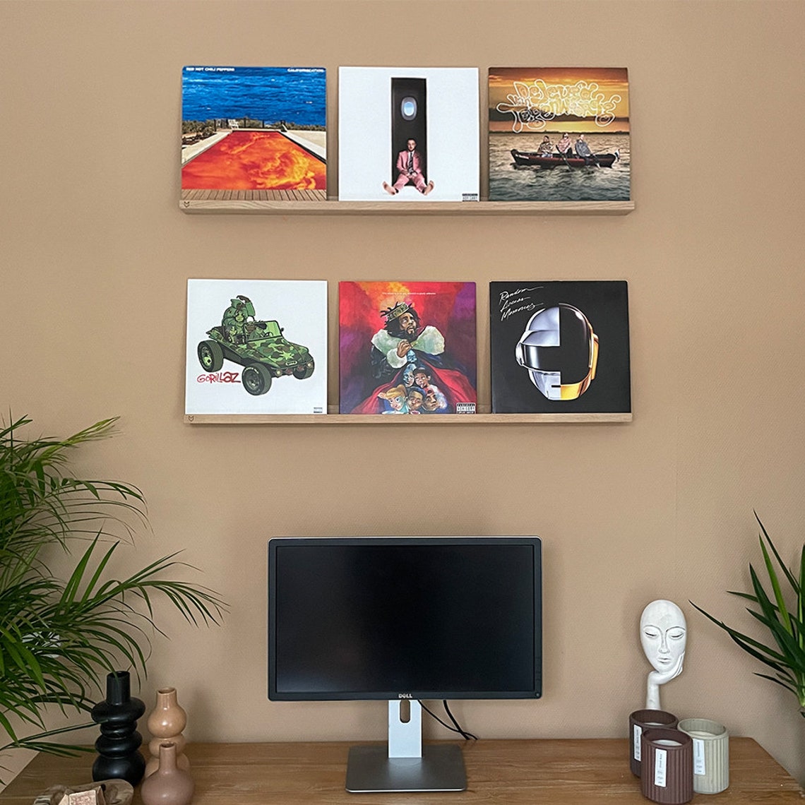 Wood Shelf Oak Record Display Vinyl Record and Photo Wall Mount 100 Cm ...