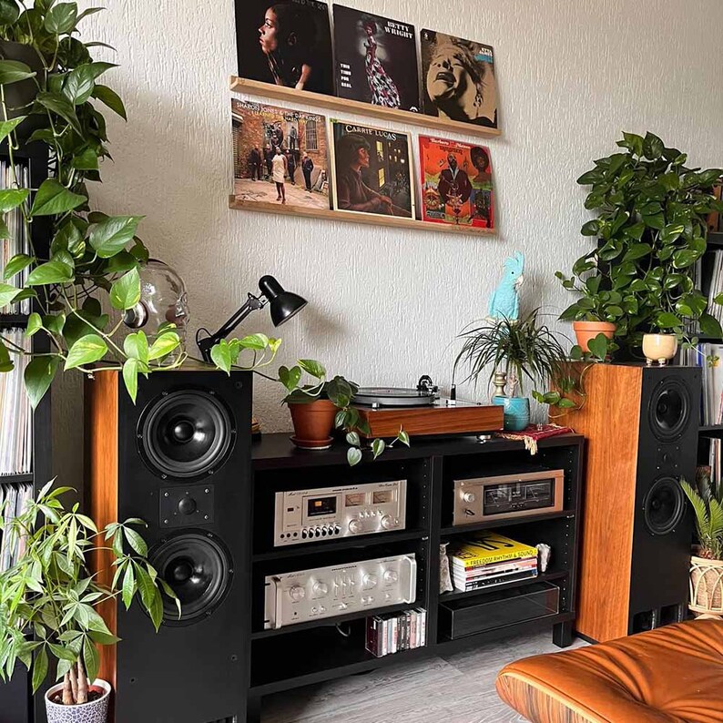 Wood Shelf Oak Record Display Vinyl Record and Photo Wall Mount 100 Cm ...