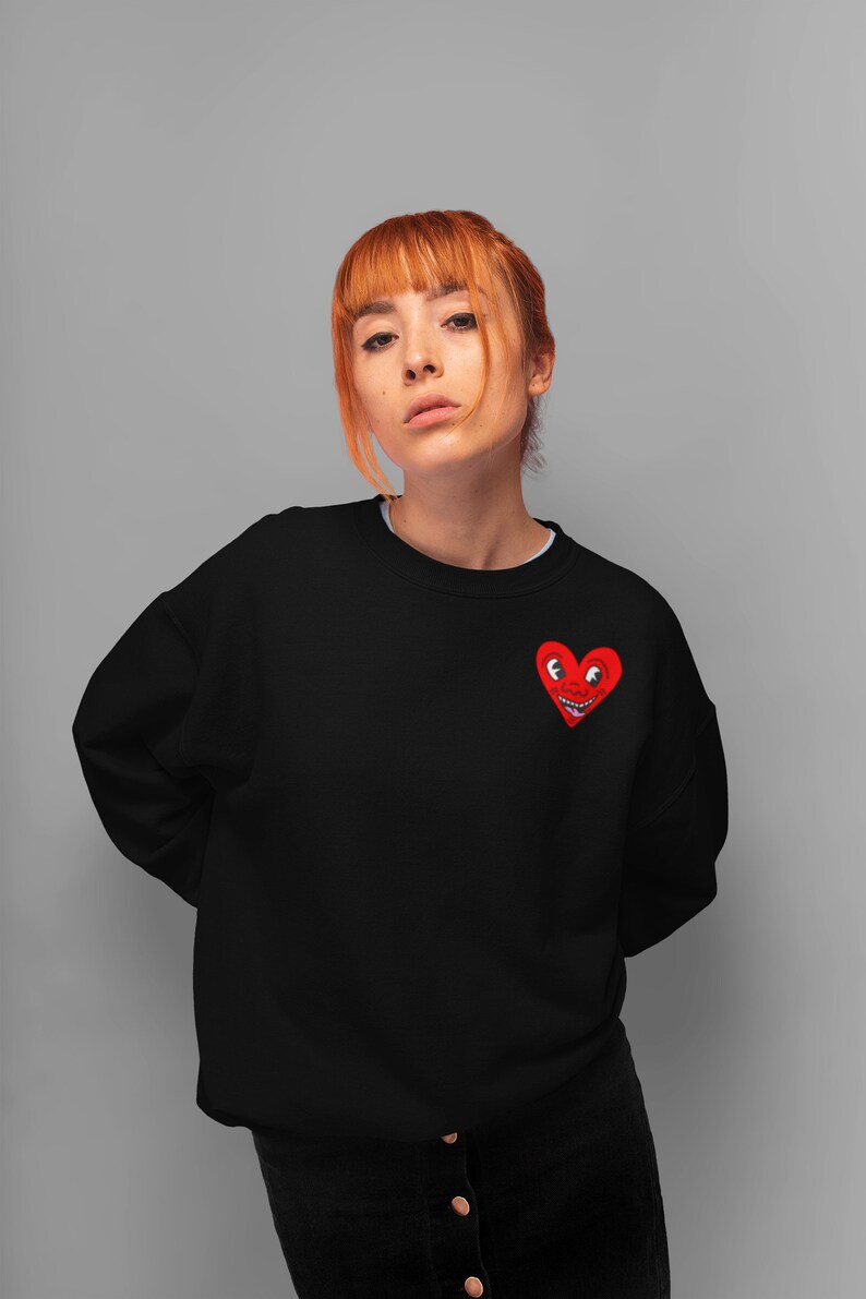 Keith Haring Smiling, Heart Adult Sweater, Pullover, Haring's Heart, is ...