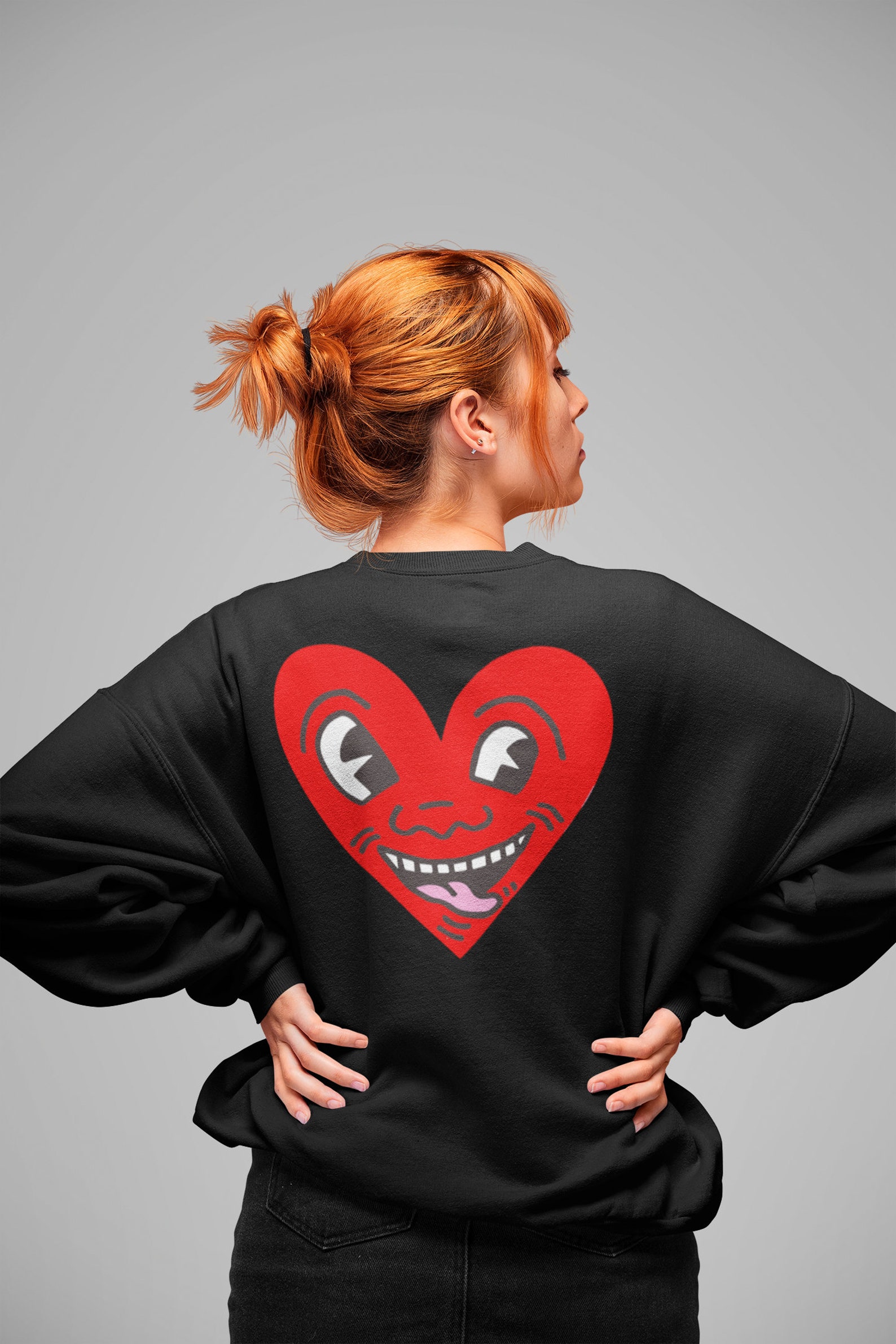 Keith Haring Smiling, Heart Adult Sweater, Pullover, Haring's Heart, is ...