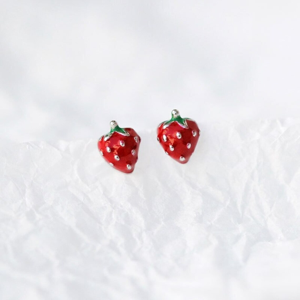 Strawberry Stud Earrings，sterling Silver Earrings，tiny Earrings，fruit ...
