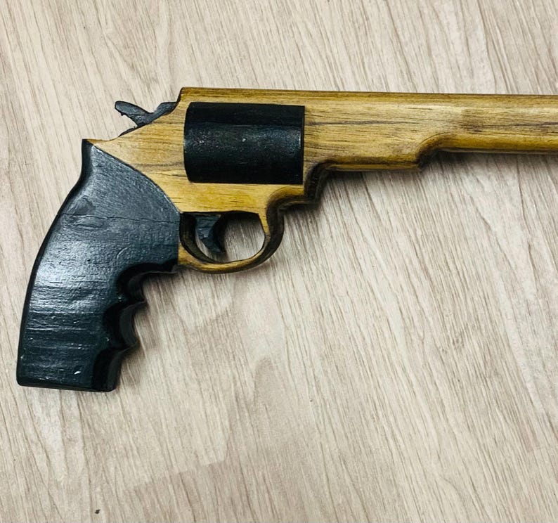 Patriotic Wooden Gun Cane, Walking Stick Magnum Revolver Style Pistol ...