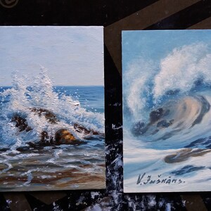 Small Coastal Landscape Oil Painting Sea Waves and Stones Original ...