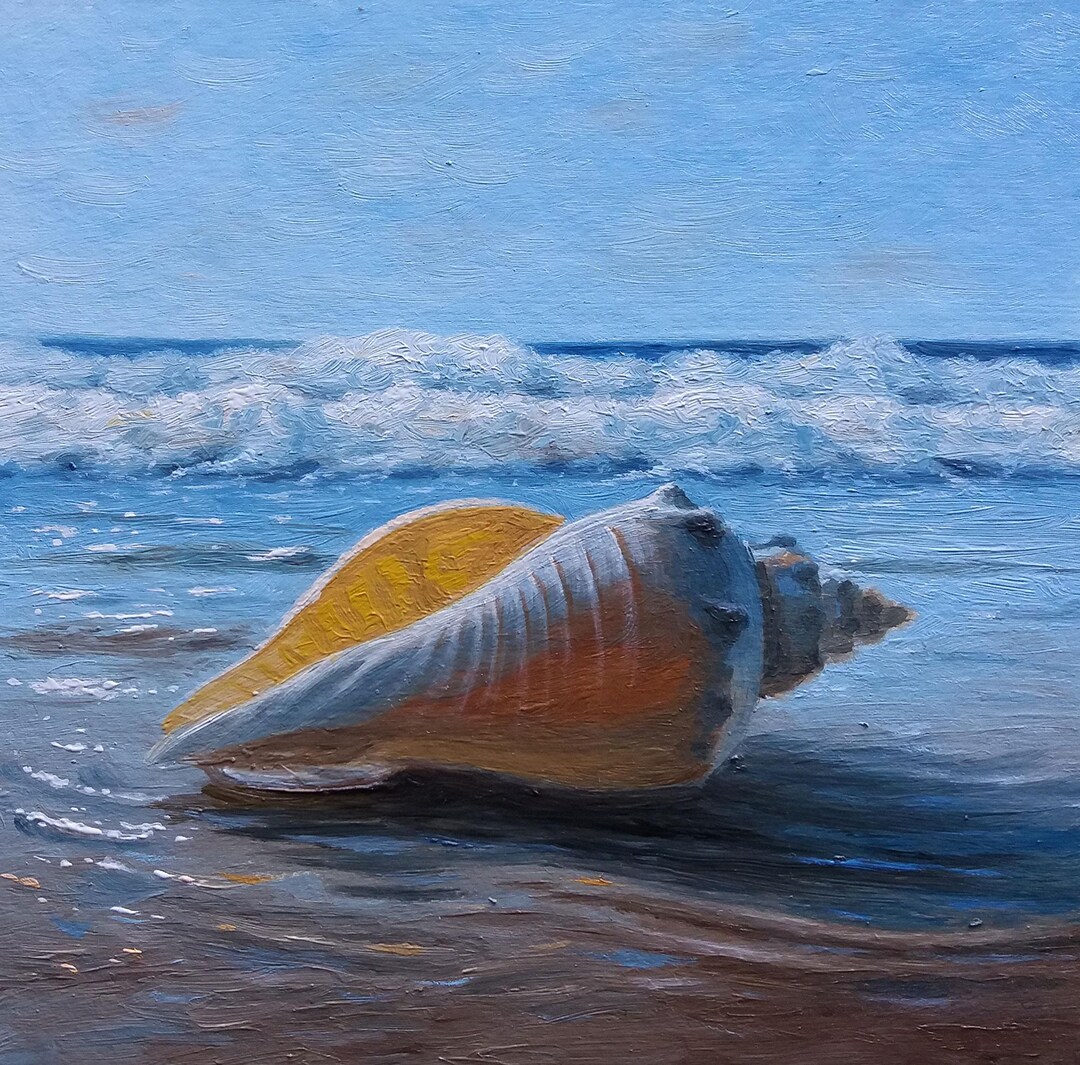 Seashell Oil Painting Original Seascape Ocean Wall Art Beach Painting ...