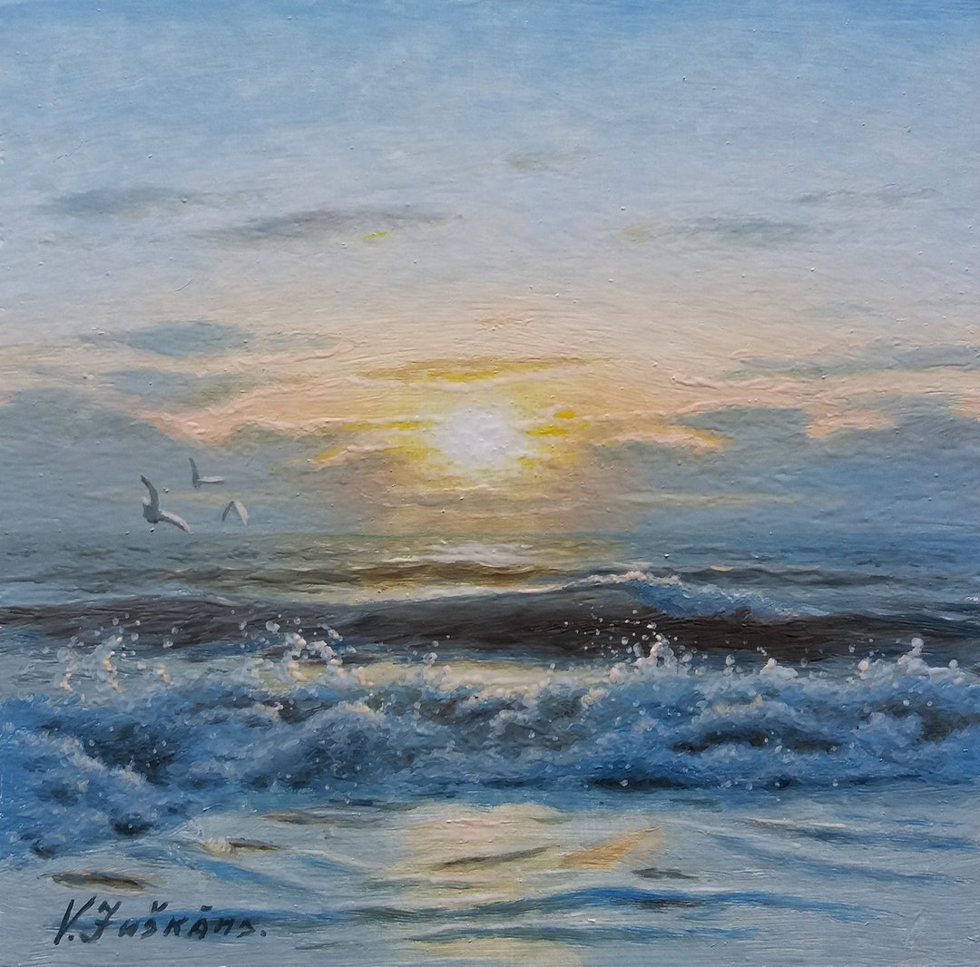 Original Sunset Beach Oil Painting Seascape Art Sea Waves Wall Art ...