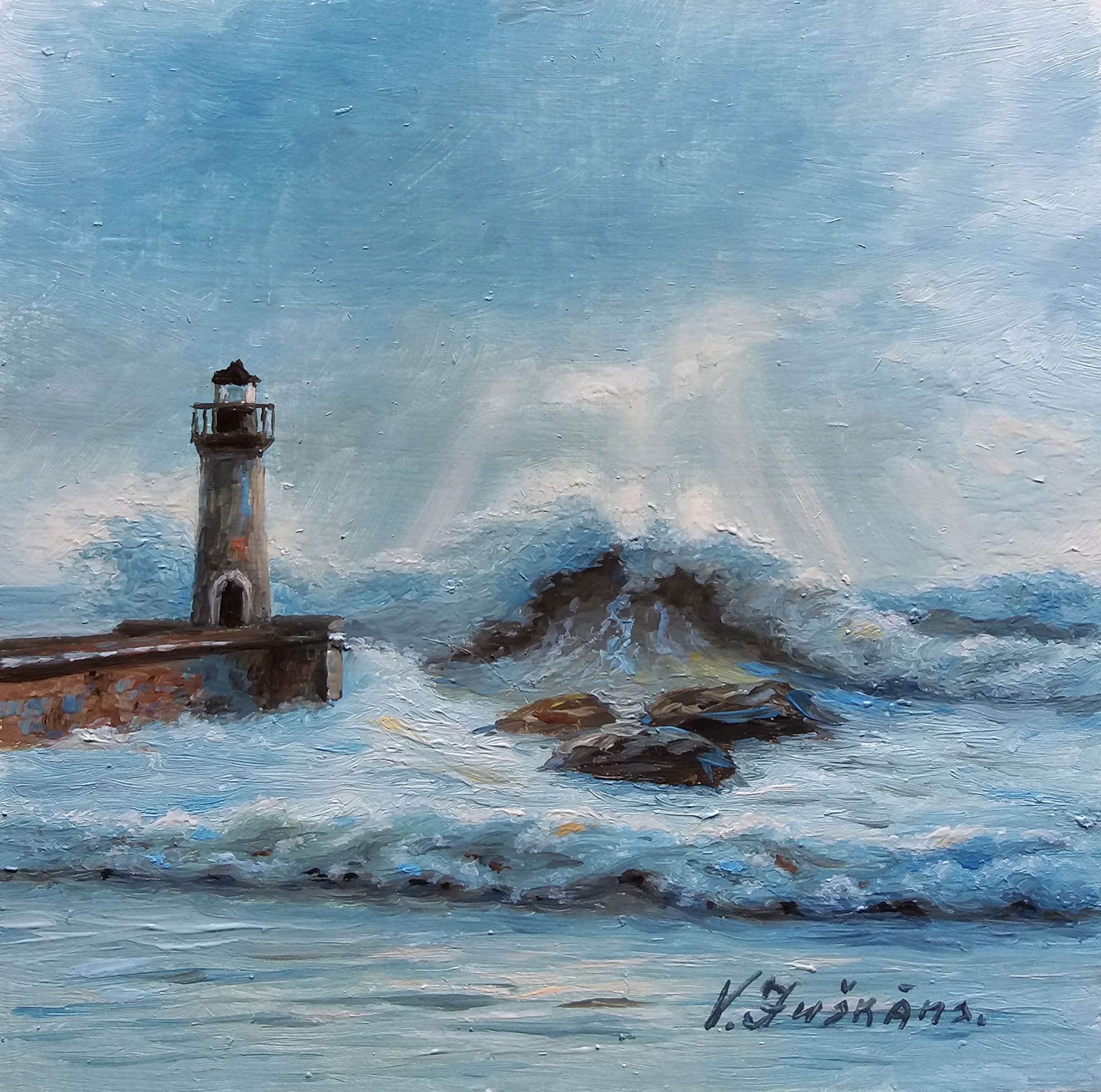 Original Lighthouse and Waves Oil Painting Seascape Painting Ocean Art ...